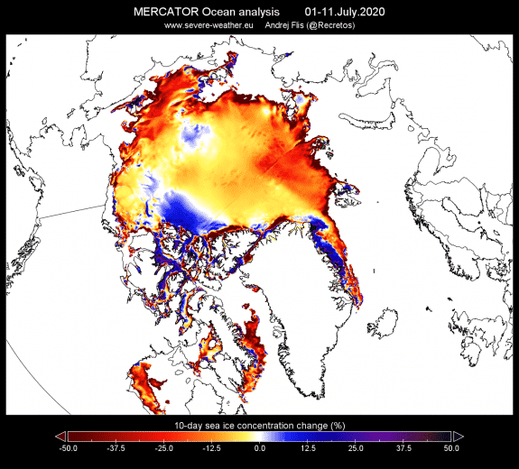 Milne ice shelf (are of 80 km2) collapse into the Arctic Ocean