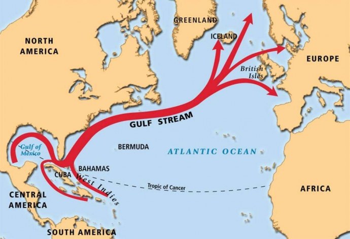*North Atlantic* The Gulf Stream cools unusually, as low-pressure ...