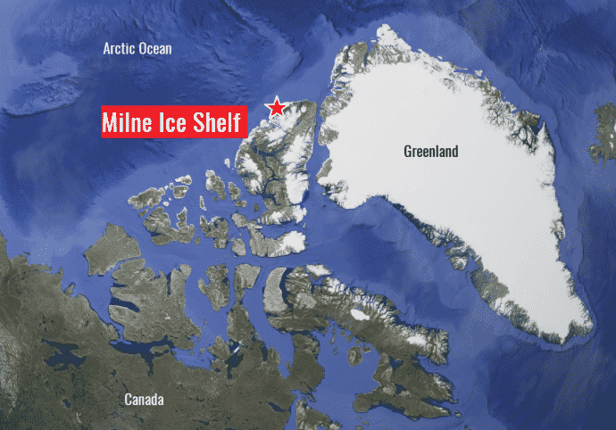 Milne ice shelf (are of 80 km2) collapse into the Arctic Ocean