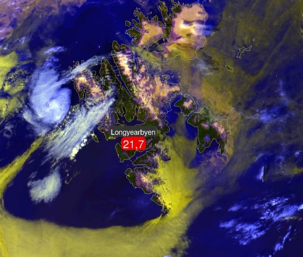 Record-breaking heat over Svalbard (NO) reaching almost +22 °C at 78 °N