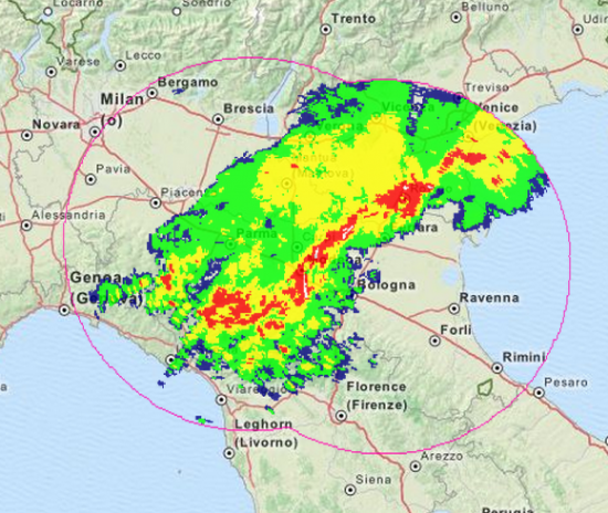 Heavy rainfall on convective line in NW Italy – Oct 20, 20:35 UTC ...