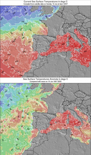 Sea surface temperatures around the coast of Europe - June 19, 2017 ...