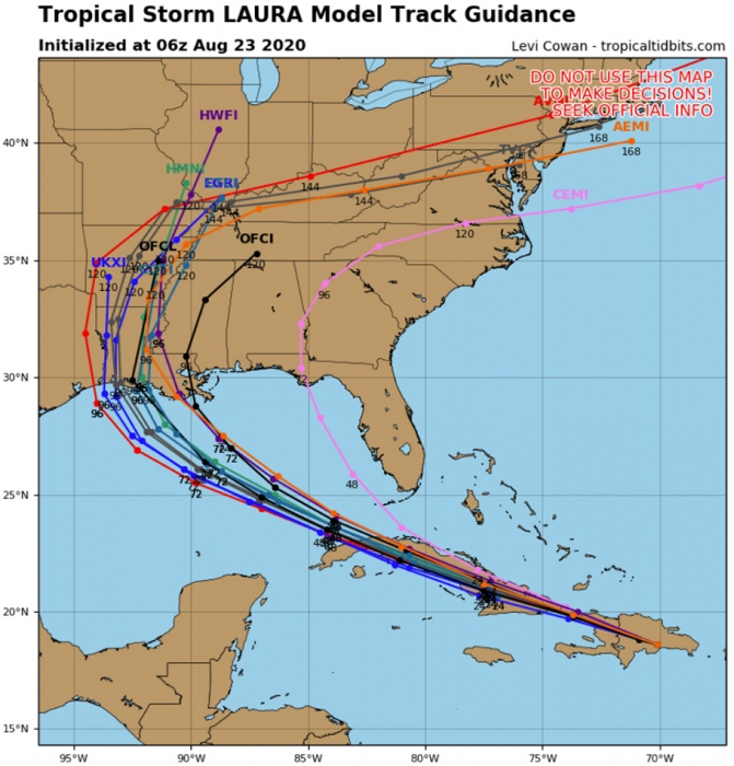 Tropical Storm Laura over Hispaniola and Cuba, heads to Gulf of Mexico