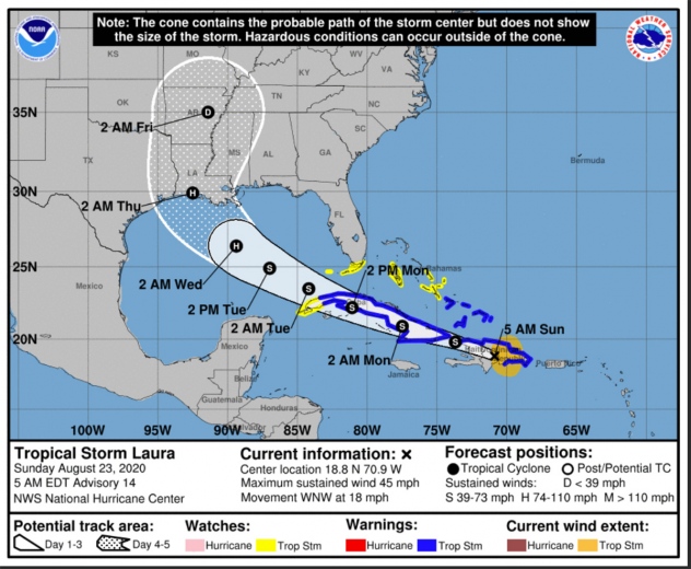 Tropical Storm Laura over Hispaniola and Cuba, heads to Gulf of Mexico