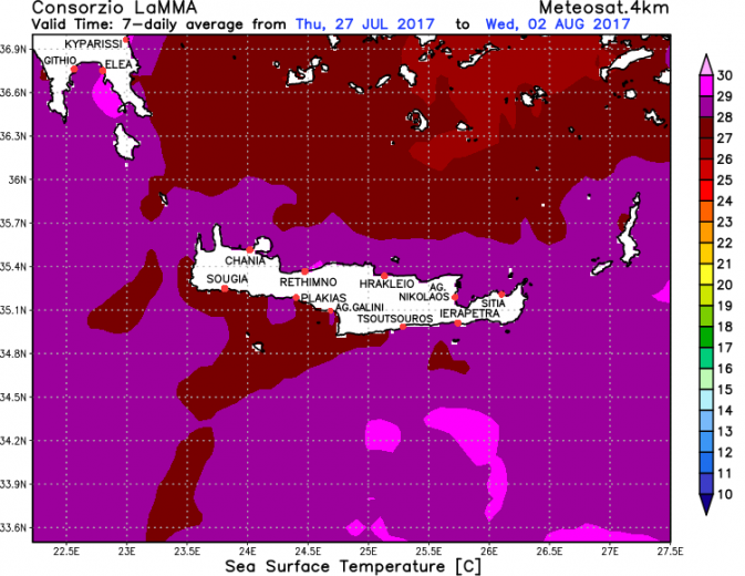 Current sea temperatures in Greece - Ionian, Aegean, central ...