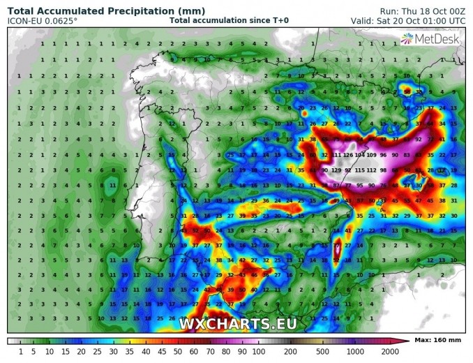 UPDATE: 200-400 mm of rainfall possible in eastern Spain today and ...