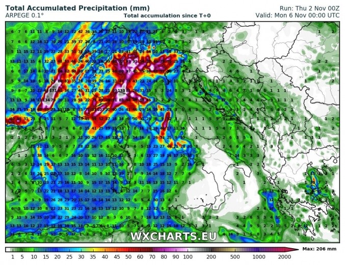 Intense rainfall across southern France and northwest Italy in the next ...