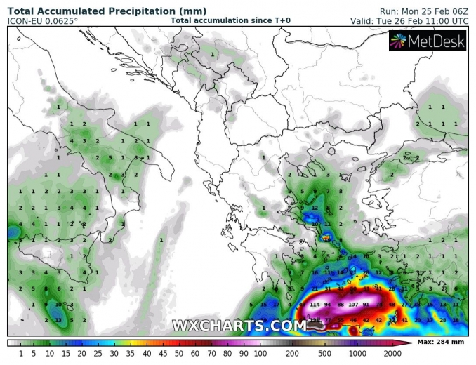 Extreme rainfall over parts of Crete Island, Greece on Monday and ...