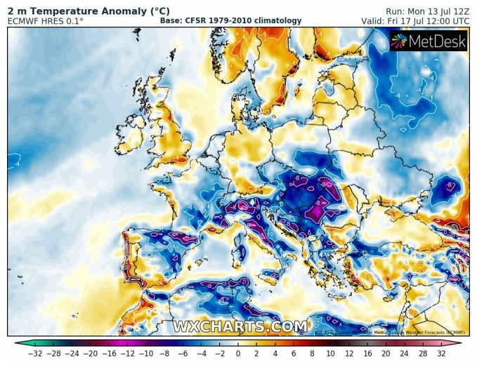 Cold weather pattern over Europe through mid-July