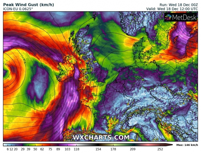 An intense cyclone travels along western Ireland and brings severe ...