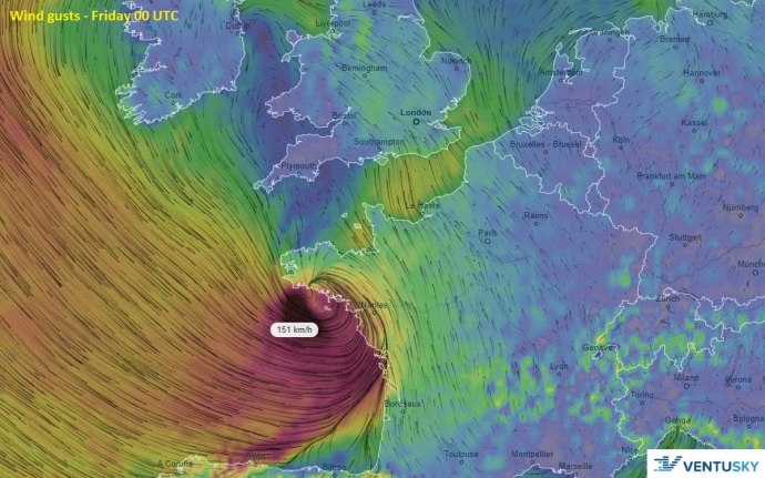 Storm Alex is now forecast to strike NW France and England on Friday