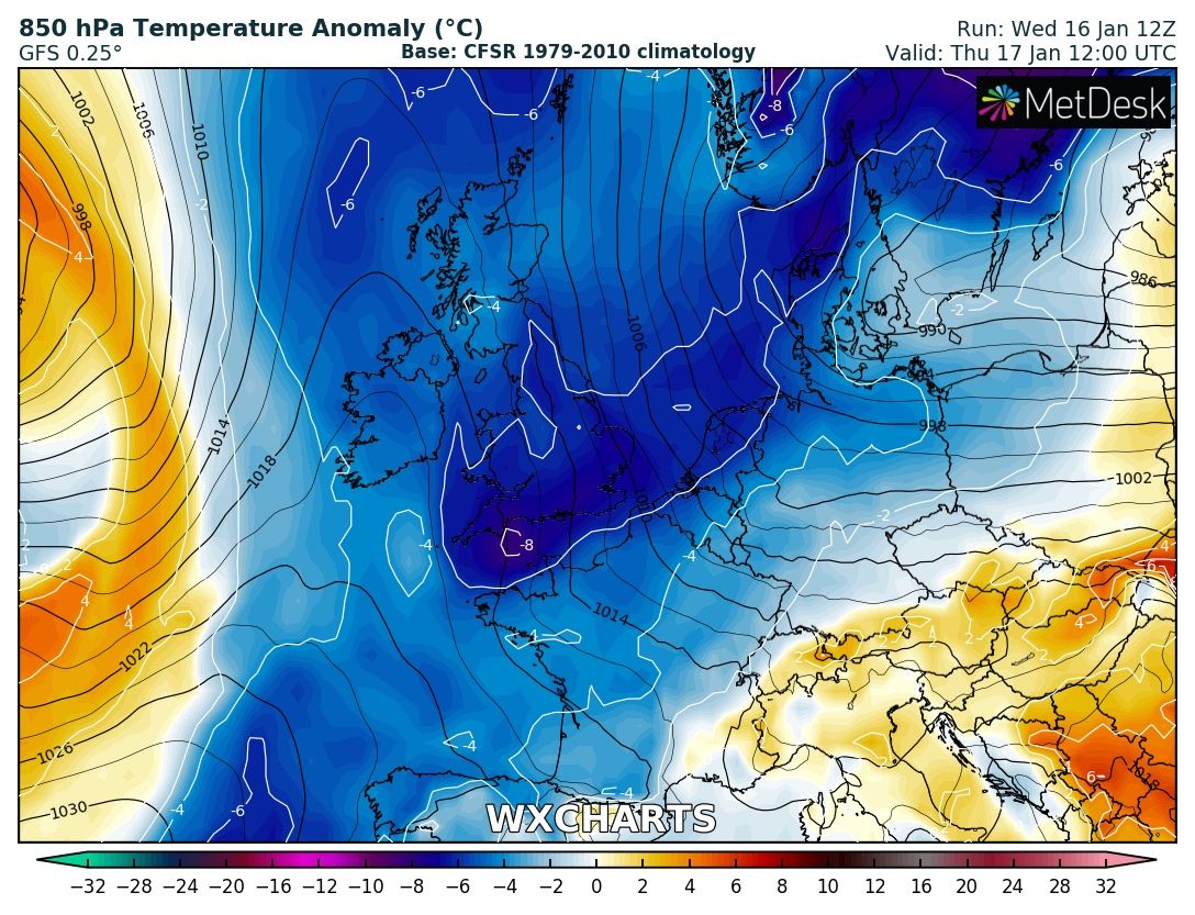 A strong cold outbreak across the UK, Ireland and Benelux tonight into ...