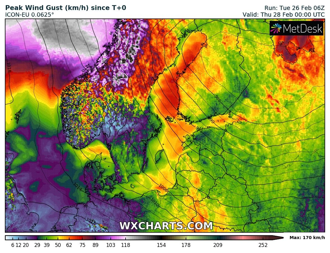 An intense windstorm will hit western Norway tonight and tomorrow, Feb ...