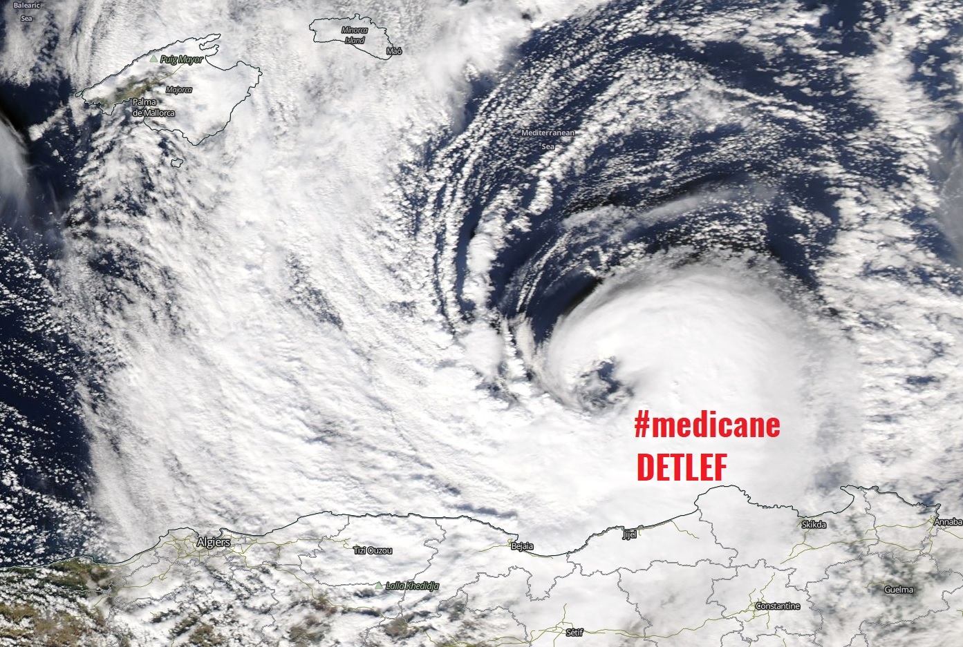An impressive medicane #DETLEF in the western Mediterranean, making ...