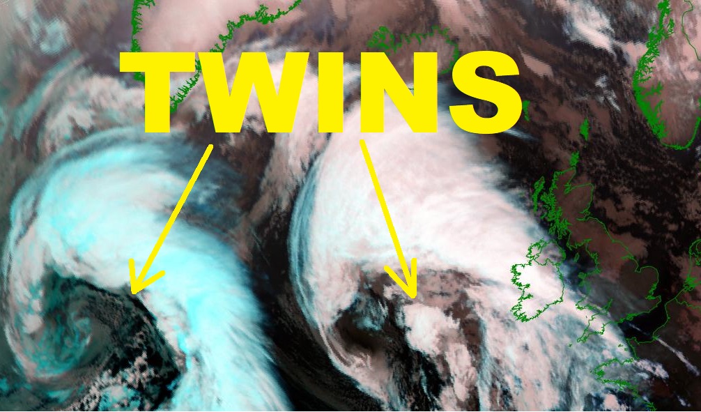 Twin monster cyclones are rolling across the North Atlantic on the ...