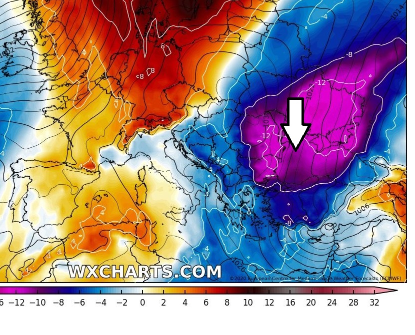 A new intense cold outbreak spreads across the southeast Europe ...