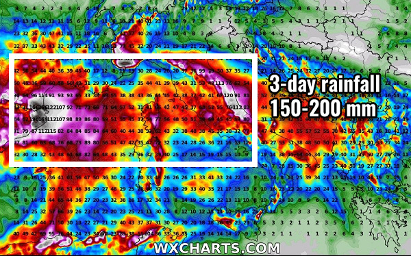 A huge amount of rainfall across northeast Iberia and southern France ...