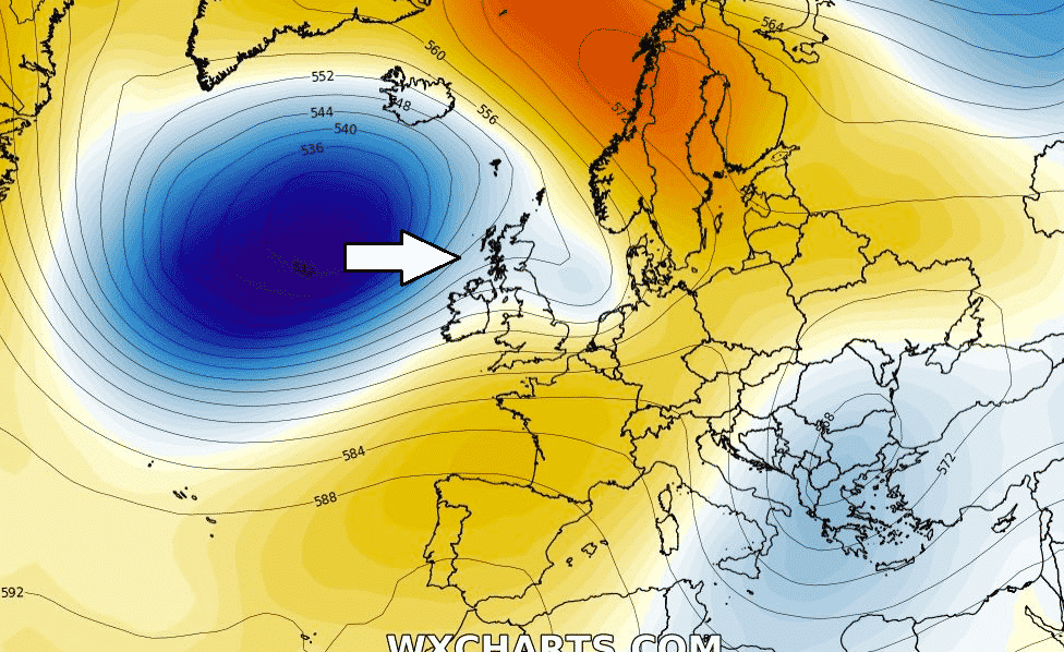 Deep cyclone will push severe winds into Ireland ad Scotland on Saturday