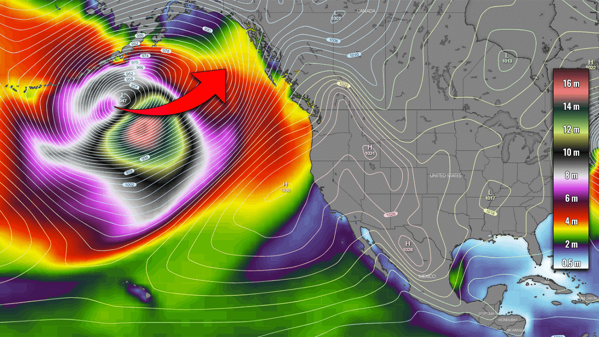 A rapid intensification of a new bomb cyclone over the North Pacific is ...