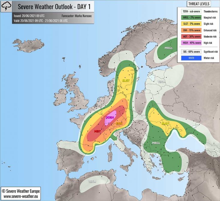 Severe Weather Forecast / Outlook for Europe - June 20th, 2021