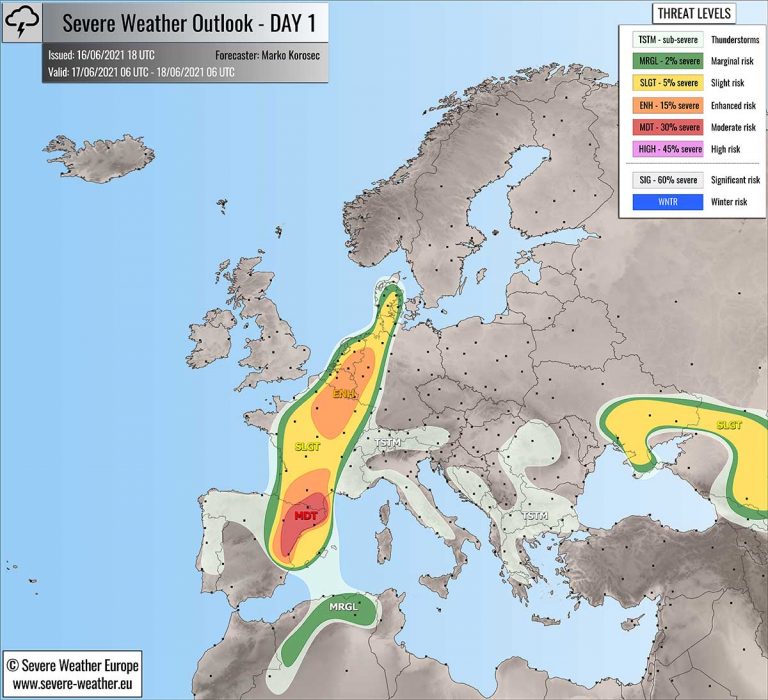 Severe Weather Outlook / Forecast for Europe - June 17th, 2021