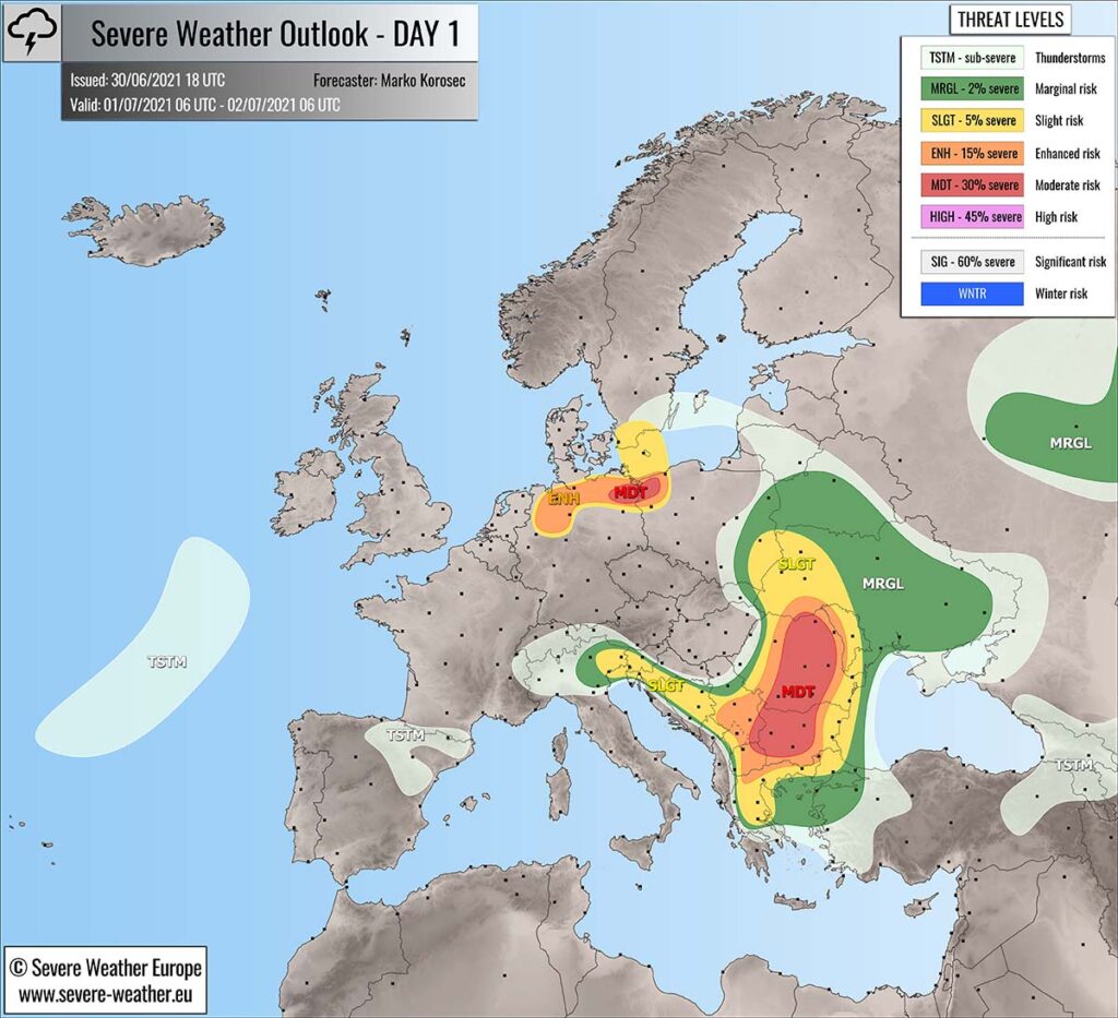 Severe Weather Forecast / Outlook for Europe – July 1st, 2021