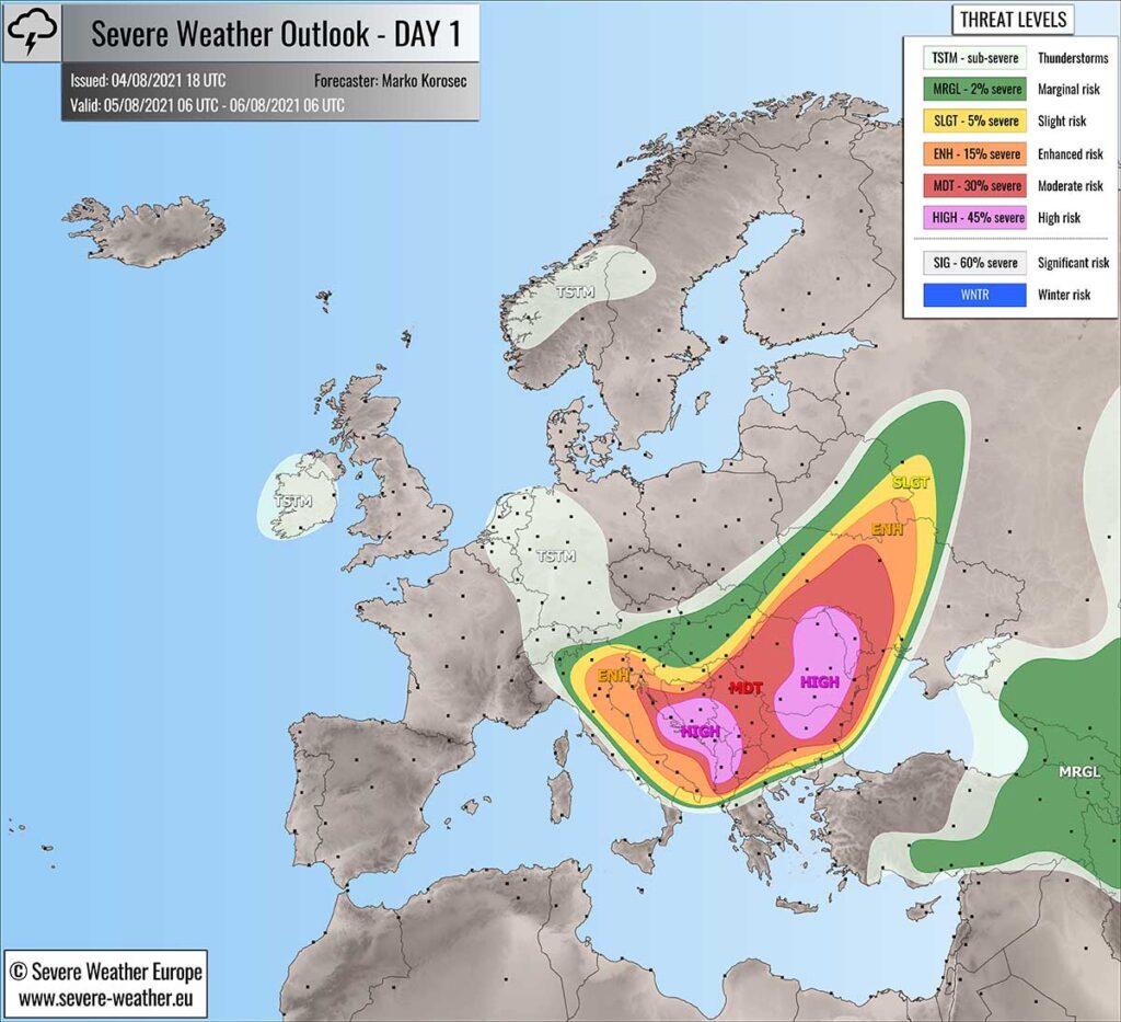 Severe Weather Forecast / Outlook for Europe - August 5th, 2021
