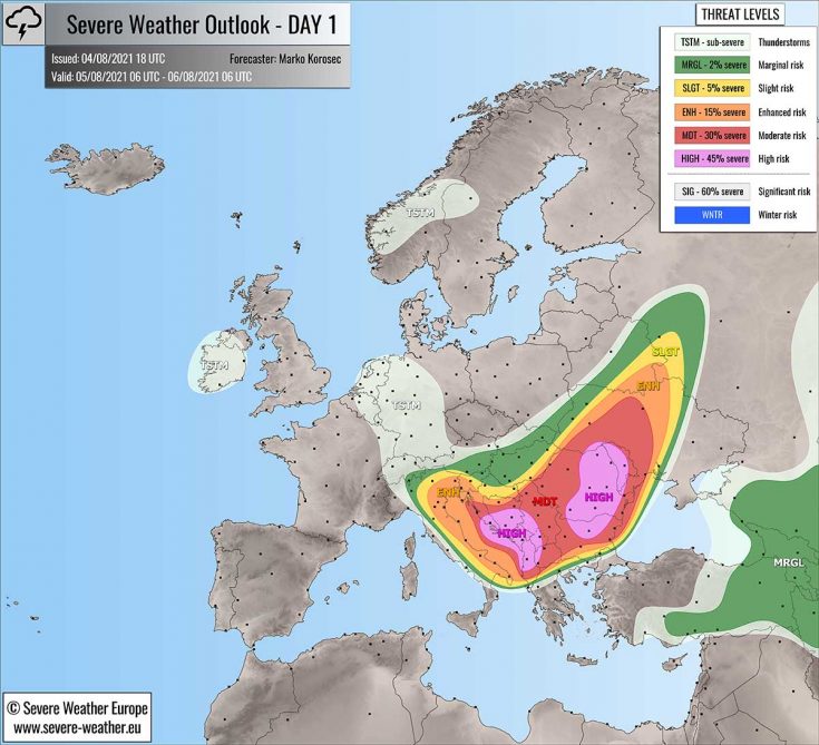 Severe Weather Forecast / Outlook for Europe - August 5th, 2021