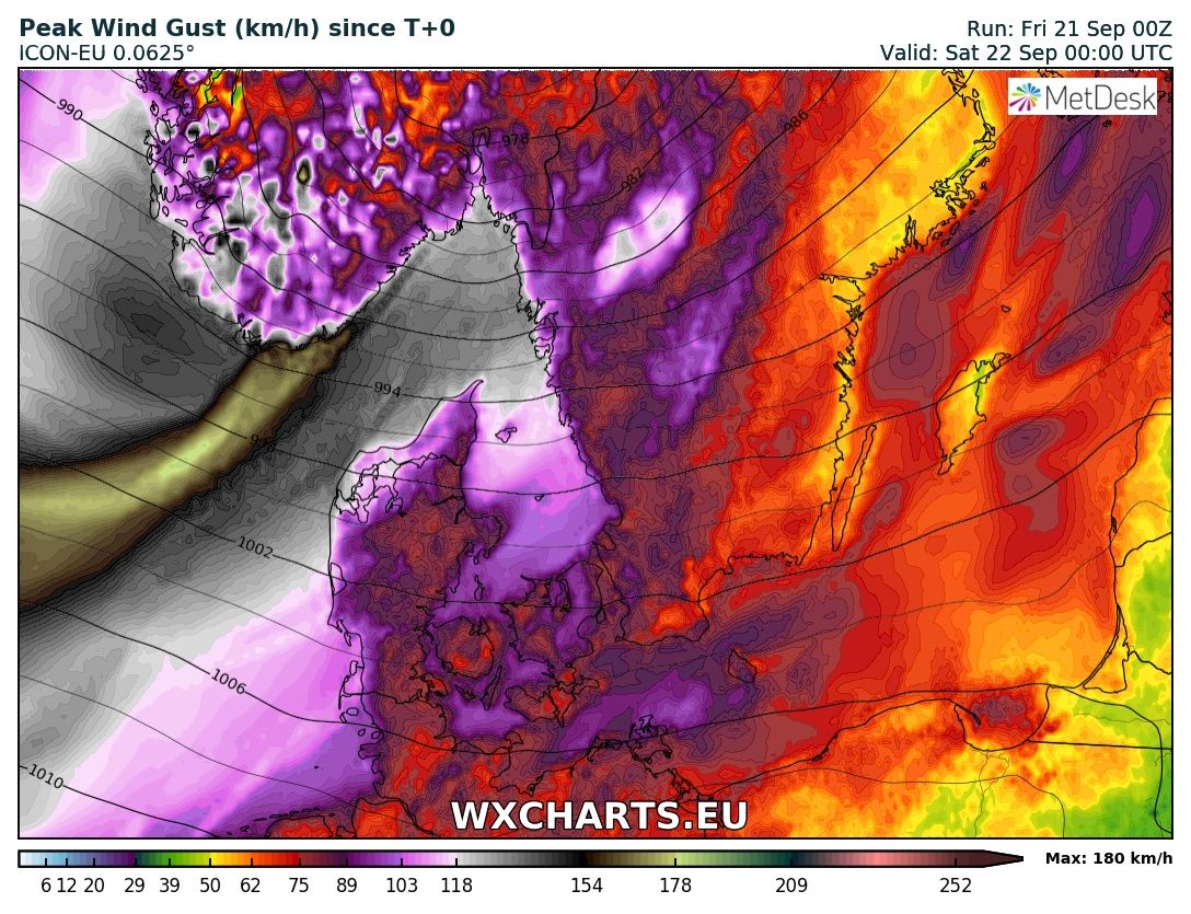 Latest update on the intense windstorm for N Denmark and S Norway today ...