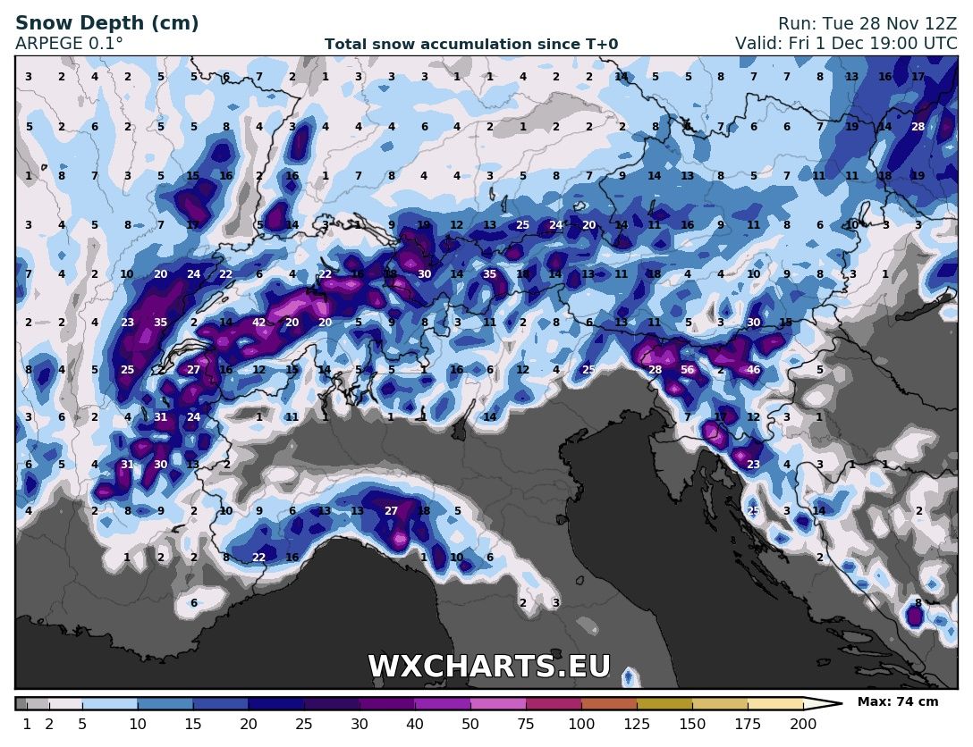 A lot of snow for central Europe until Friday, locally 30-50cm possible ...